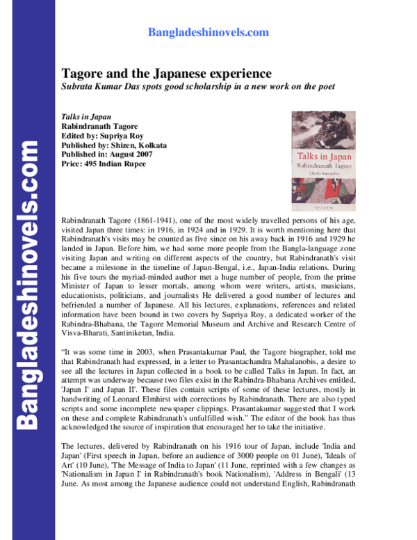 Tagore and the Japanese experience