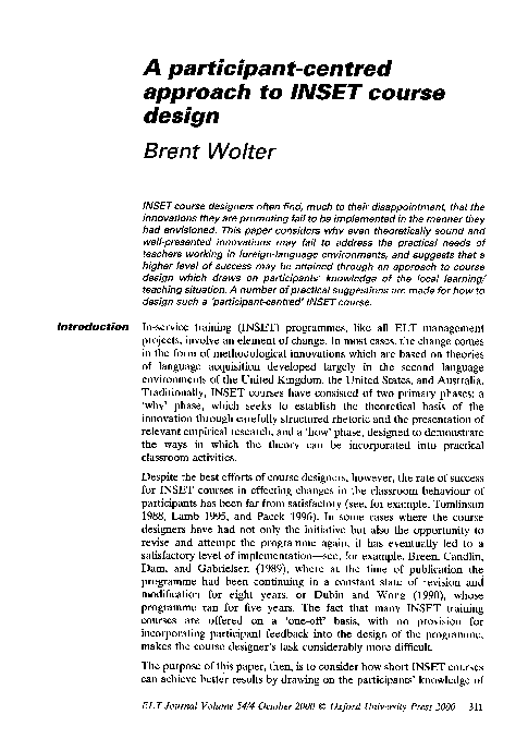 (PDF) A participant-centred approach to INSET course design