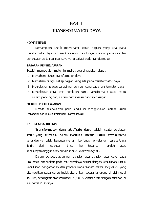 (PDF) BAB I TRANSFORMATOR DAYA