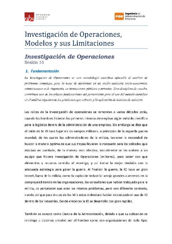 (PDF) Sesion 16 Investigacion de Operaciones Modelos y sus Limitaciones