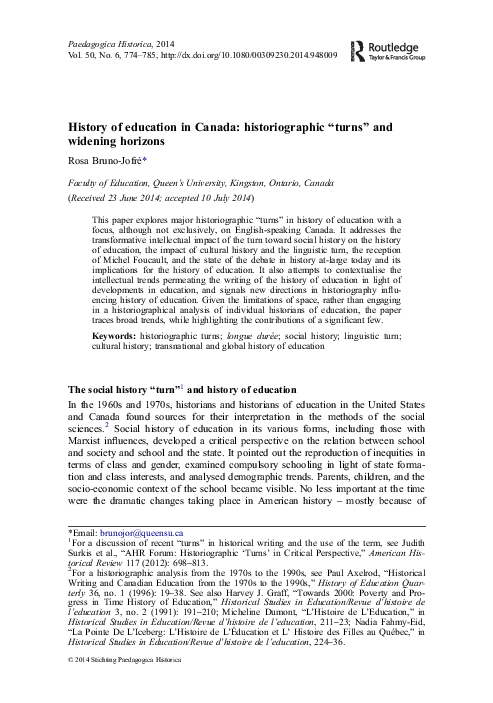 (PDF) History of Education in Canada: Historiographic “Turns” and ...