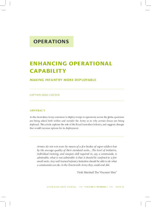 (PDF) Enhancing Operational Capability: Making Infantry More Deployable