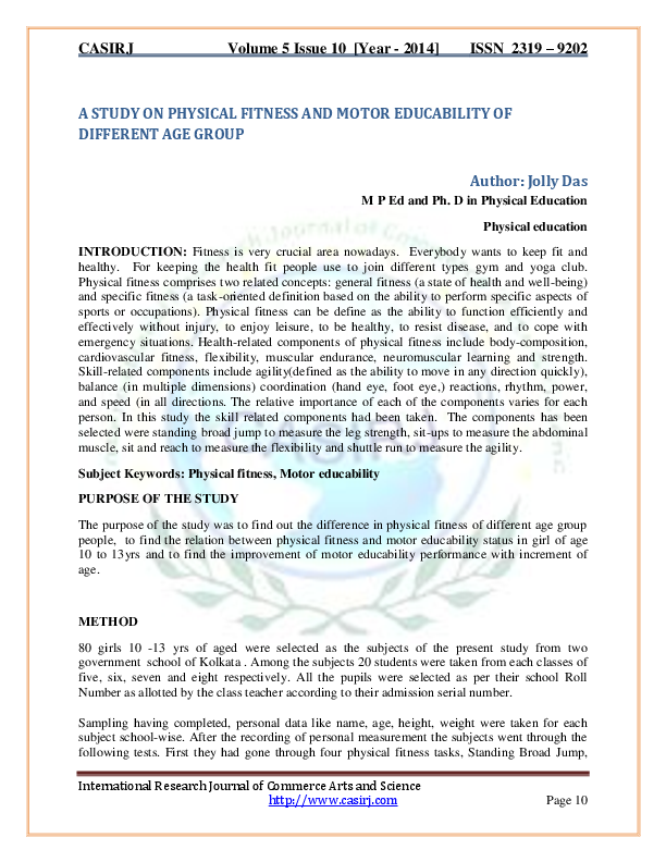 (PDF) A STUDY ON PHYSICAL FITNESS AND MOTOR EDUCABILITY OF DIFFERENT ...