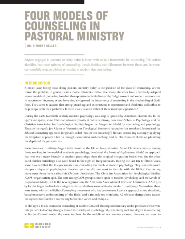(PDF) FOUR MODELS OF COUNSELING IN PASTORAL MINISTRY