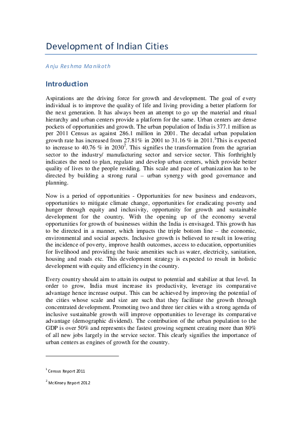 (DOC) Development of Indian Cities