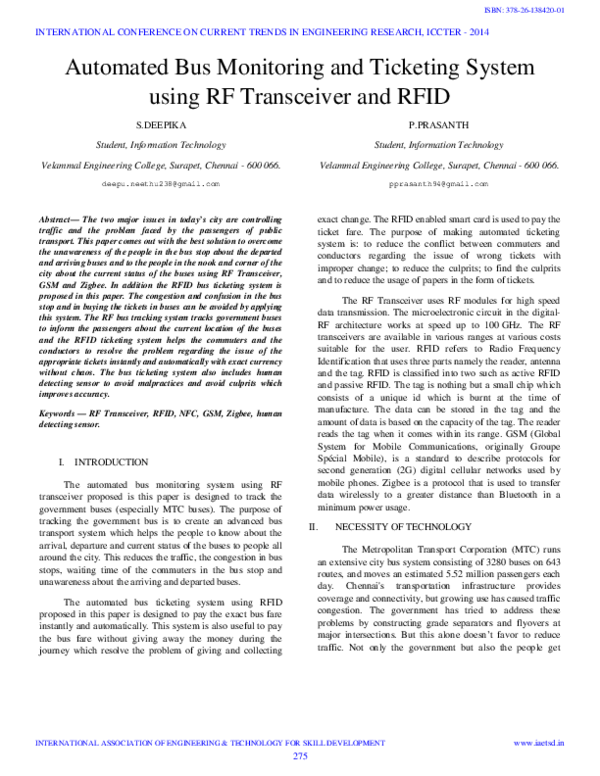 (PDF) IAETSD-Automated Bus Monitoring and Ticketing System using RF ...