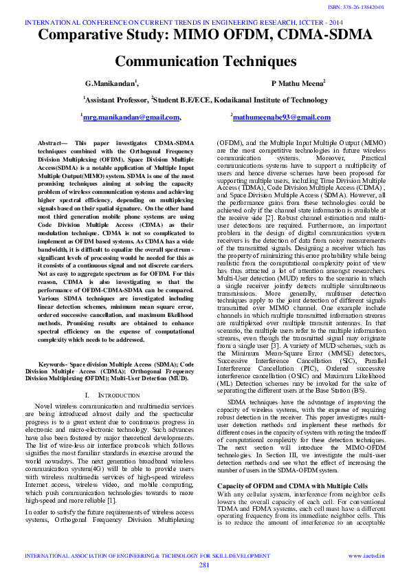 (PDF) IAETSD-Comparative Study: MIMO OFDM, CDMA-SDMA Communication ...