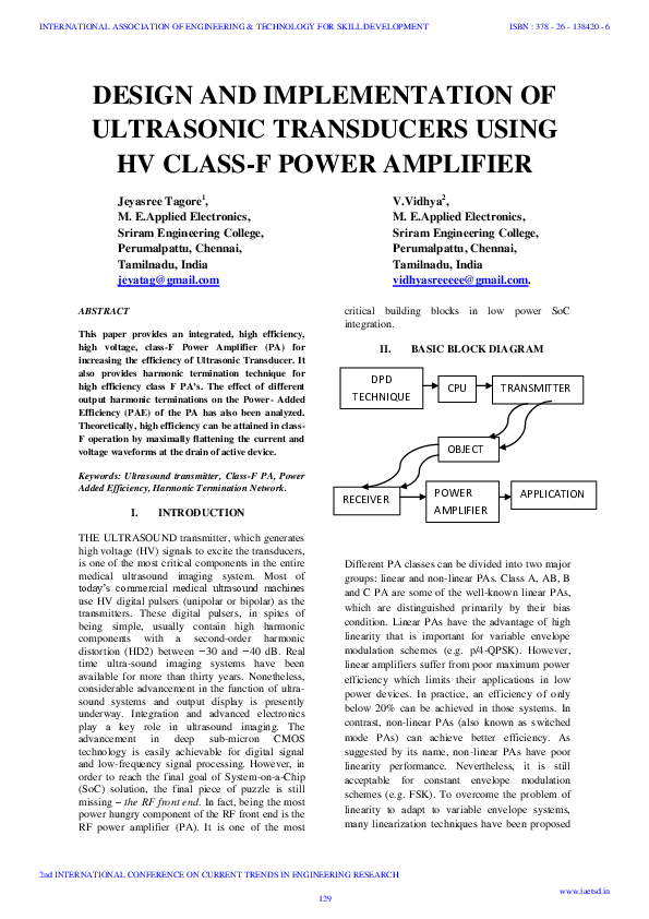 (PDF) IAETSD-DESIGN AND IMPLEMENTATION OF ULTRASONIC TRANSDUCERS USING HV CLASS-F POWER AMPLIFIER