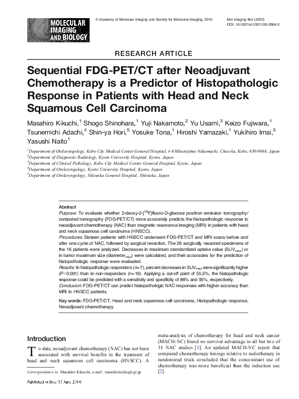 (PDF) PET Monitoring of Therapy Response in Head and Neck Squamous Cell Carcinoma | Heiko ...