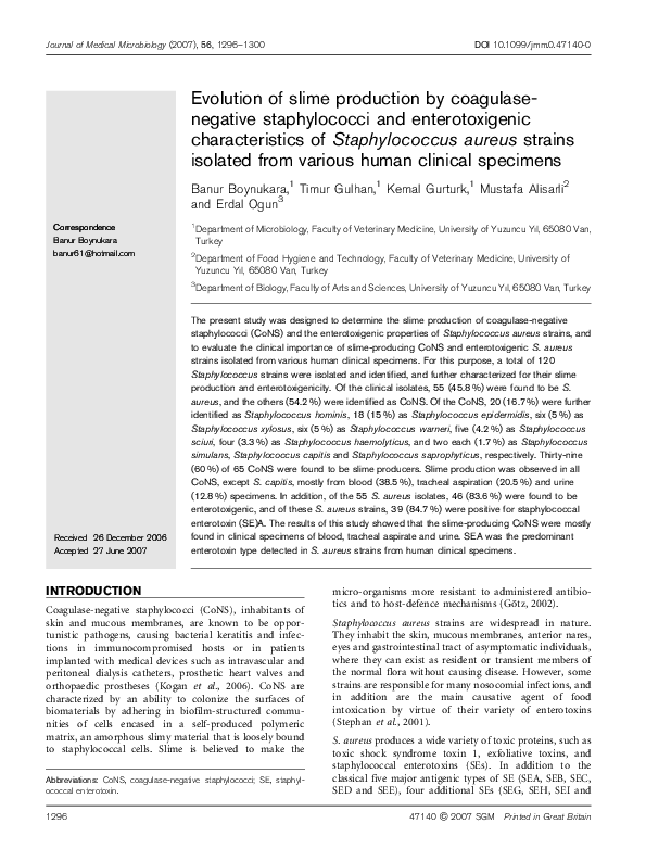 (PDF) Evolution of slime production by coagulase-negative staphylococci ...