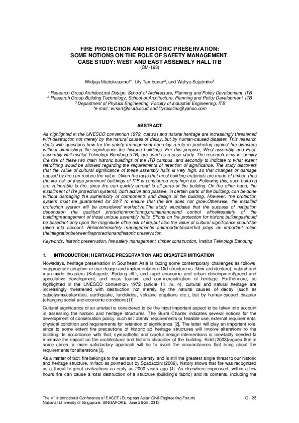 (PDF) FIRE PROTECTION AND HISTORIC PRESERVATION: SOME NOTIONS ON THE ...