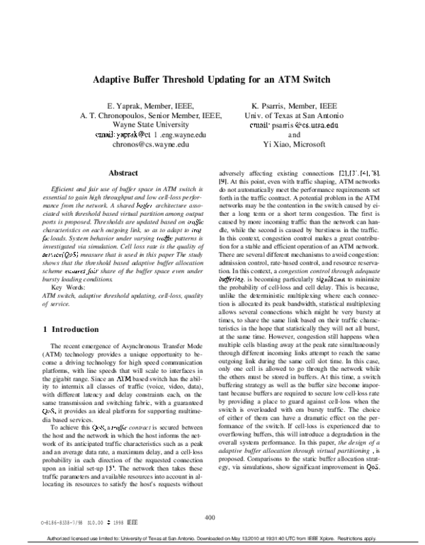 Pdf Adaptive Buffer Threshold Updating For An Atm Switch