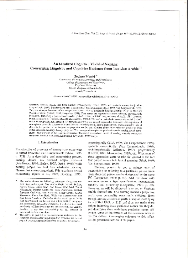 (PDF) An idealized cognitive model of naming: Converging linguistic and ...