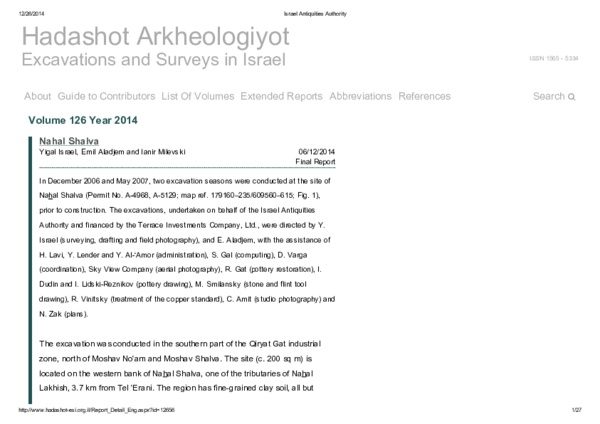 (PDF) The Chalcolilthic Site of Nahal Shalva