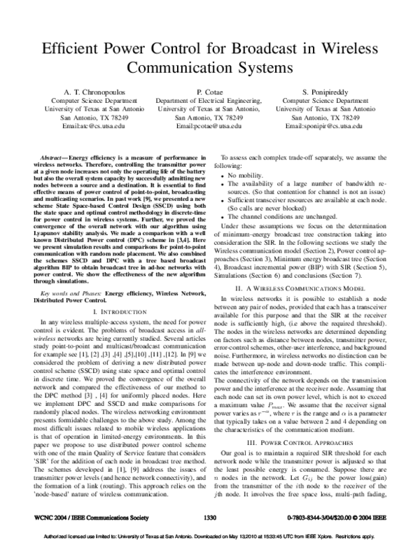 (PDF) Efficient Power Control for Broadcast in Wireless Communication ...