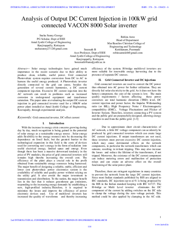 (PDF) IAETSD-Analysis of Output DC Current Injection in 100kW grid ...