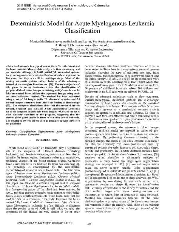 Pdf Deterministic Model For Acute Myelogenous Leukemia Classification