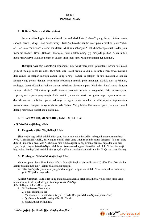 (PDF) Makalah Aqidah dan Ushuluddin "Hakikat Kenabian" 2 BAB II PEMBAHASAN