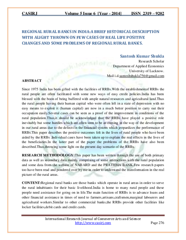 (PDF) REGIONAL RURAL BANKS IN INDIA:A BRIEF HISTORICAL DESCRIPTION WITH ...