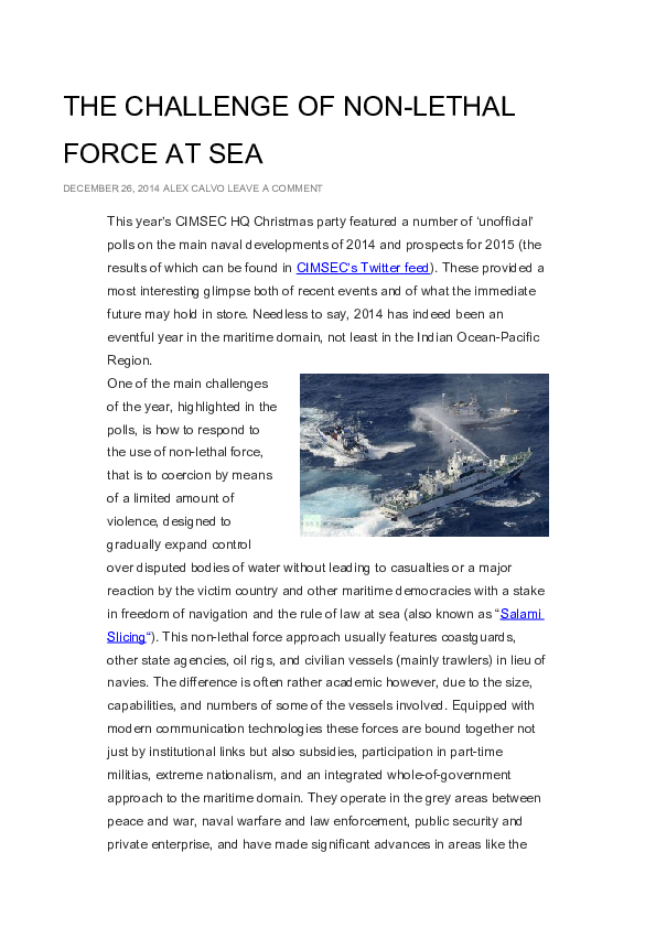 (PDF) The Challenge of Non-Lethal Force at Sea