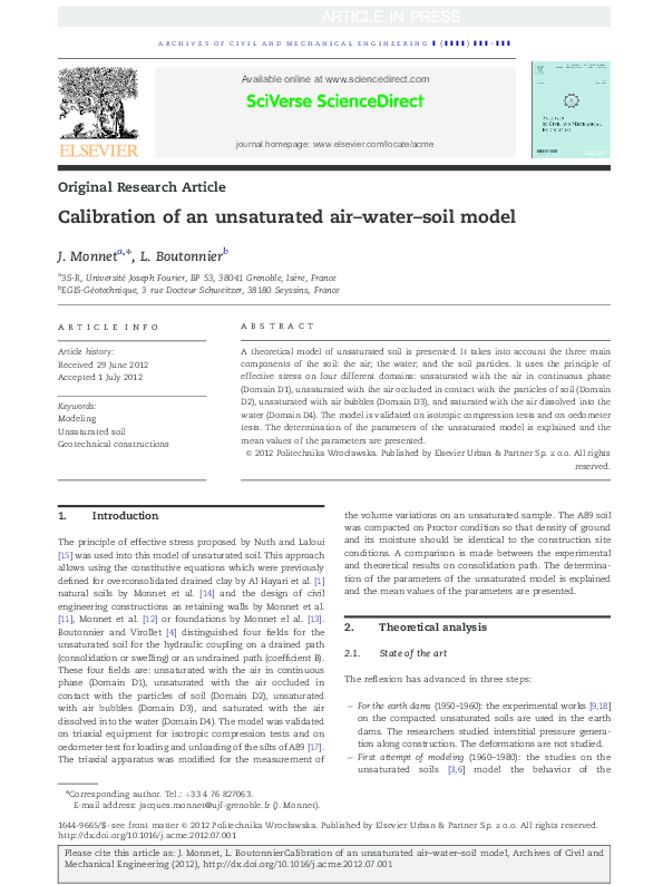 (PDF) Calibration of an unsaturated air–water–soil model