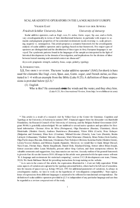 (PDF) Scalar Additive Operators in the Languages of Europe