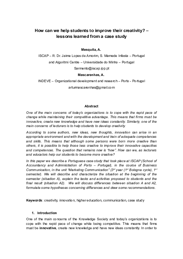 (DOC) How can we help students to improve their creativity? – lessons ...