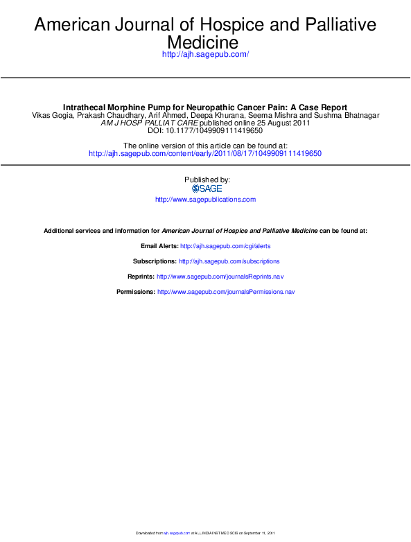 (PDF) AM J HOSP PALLIAT CARE Intrathecal Morphine Pump for Neuropathic ...