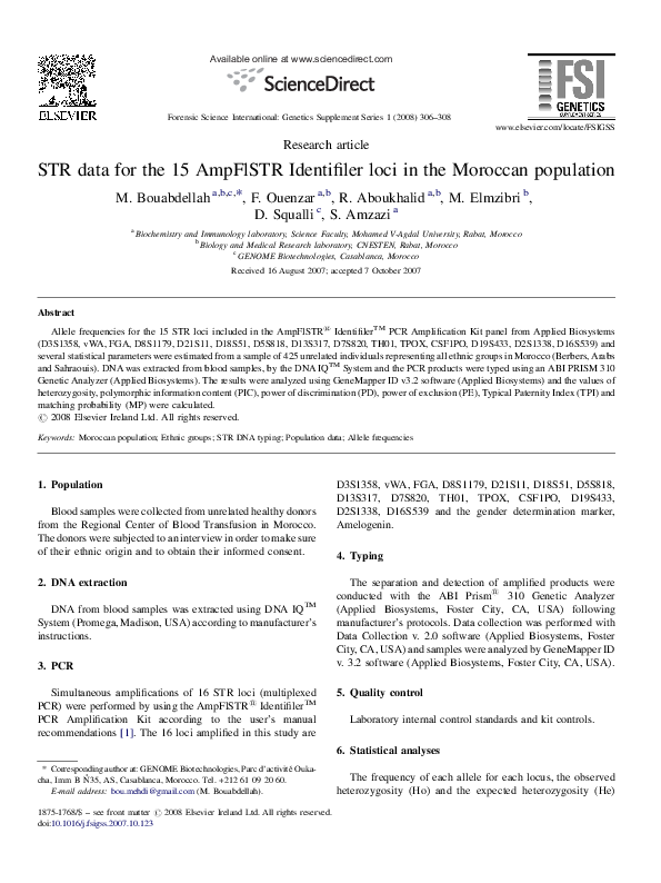 (PDF) STR data for the 15 AmpFlSTR Identifiler loci in the Moroccan ...
