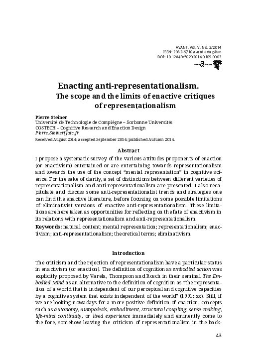 (PDF) Enacting anti-representationalism. The scope and the limits of ...