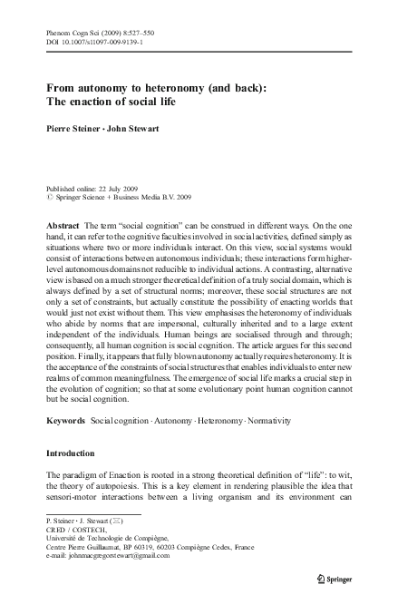 (PDF) From autonomy to heteronomy (and back). The enaction of social life.