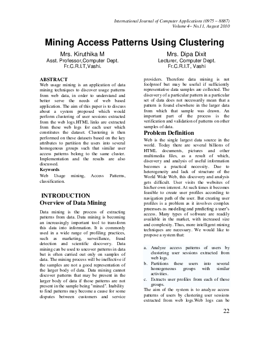 (PDF) Mining Access Patterns Using Clustering