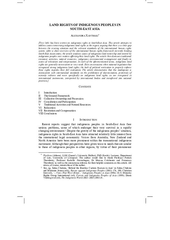 (PDF) LAND RIGHTS OF INDIGENOUS PEOPLES IN SOUTH-EAST ASIA Land Rights ...