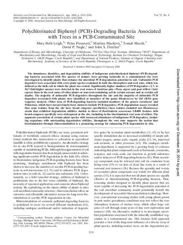 (PDF) Polychlorinated Biphenyl (PCB)Degrading Bacteria Associated with ...