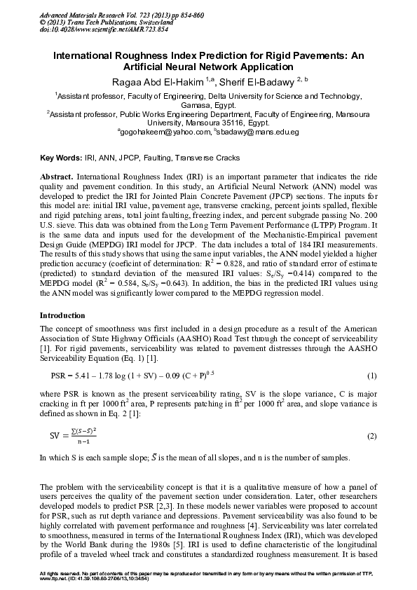 Pdf International Roughness Index Prediction For Rigid Pavements An Artificial Neural Network