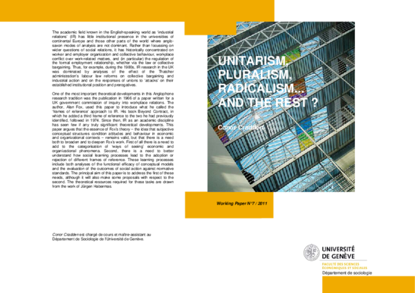 (PDF) UNITARISM, PLURALISM, RADICALISM... AND THE REST