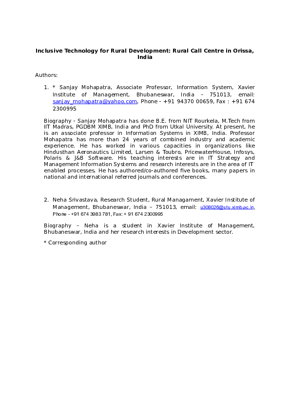 (DOC) Inclusive Technology for Rural Development: Rural Call Centre in ...