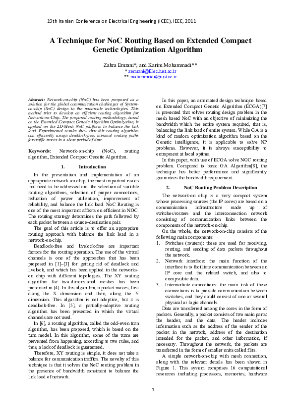 (PDF) A technique for NoC routing based on Extended Compact Genetic Optimization Algorithm