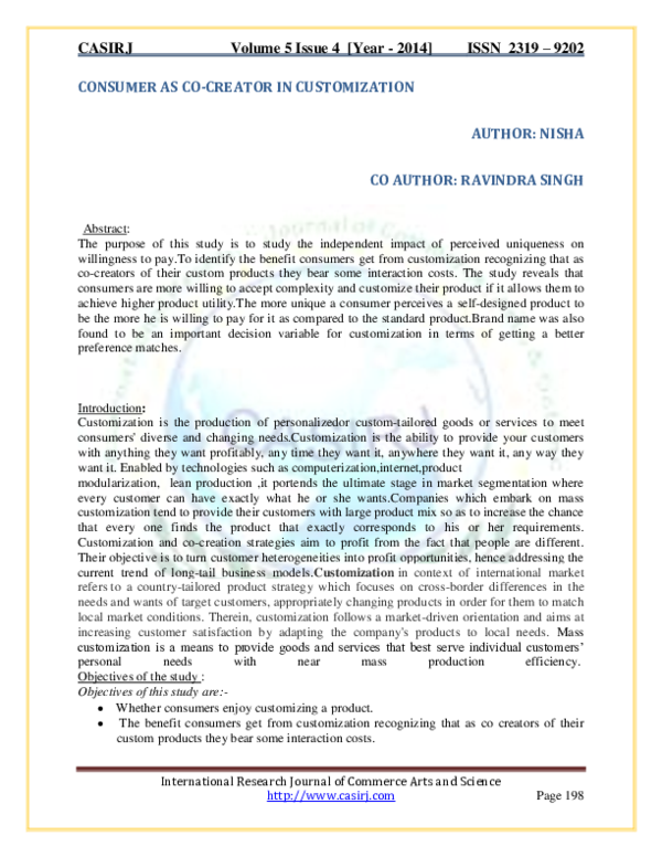 (PDF) CONSUMER AS CO-CREATOR IN CUSTOMIZATION