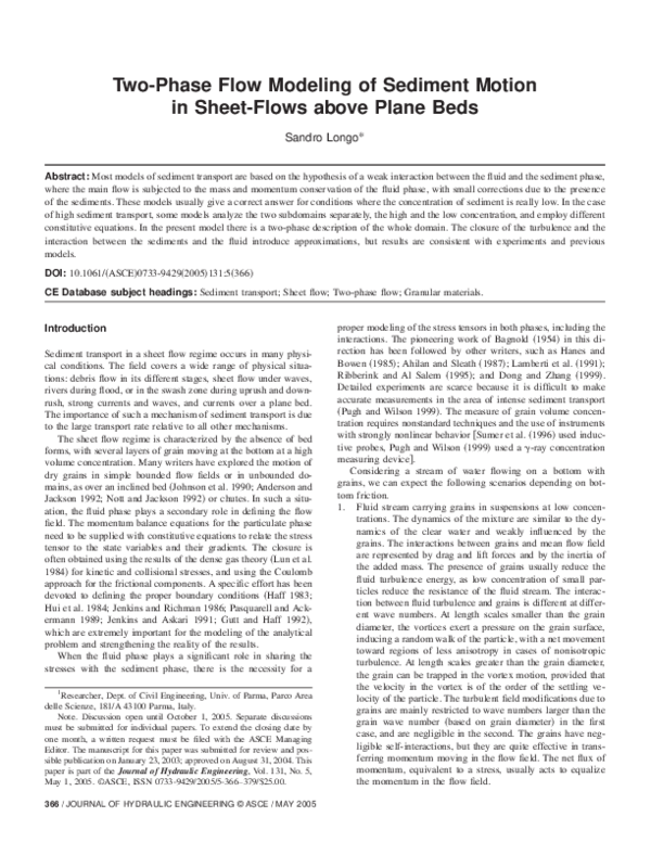 (PDF) Two-Phase Flow Modeling of Sediment Motion in Sheet-Flows above ...