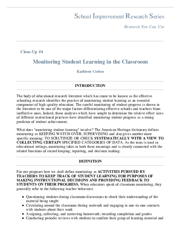 (PDF) School Improvement Research Series Close-Up #4 Monitoring Student ...