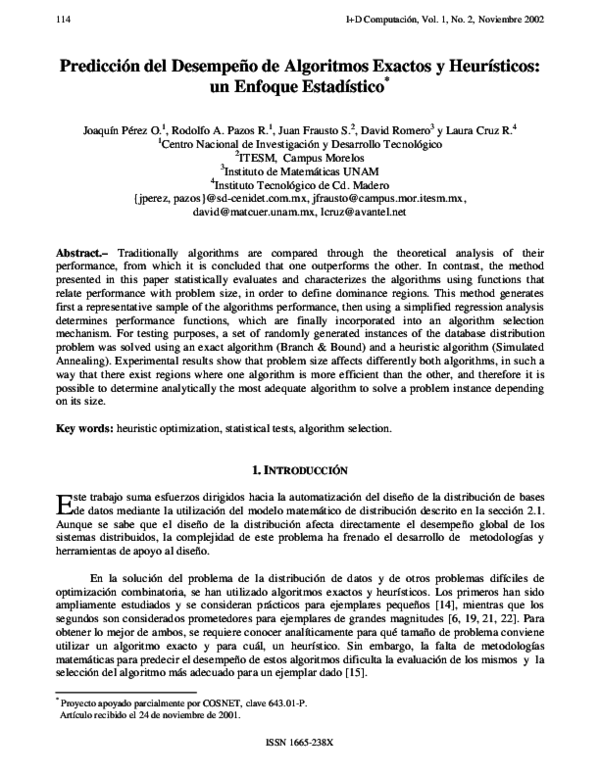 (PDF) Predicción del Desempeño de Algoritmos Exactos y Heurísticos: un ...