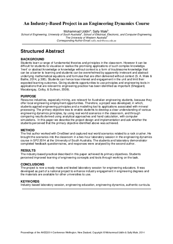 (PDF) An Industry-Based Project in an Engineering Dynamics Course