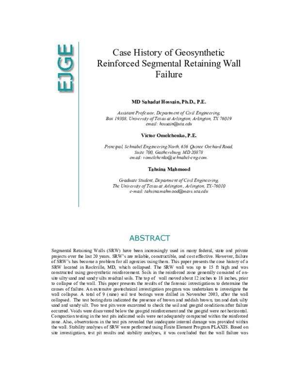 (PDF) Case History of Geosynthetic Reinforced Segmental Retaining Wall ...
