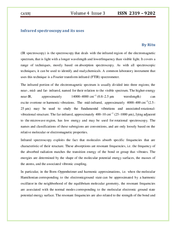 (PDF) Infrared spectroscopy and its uses