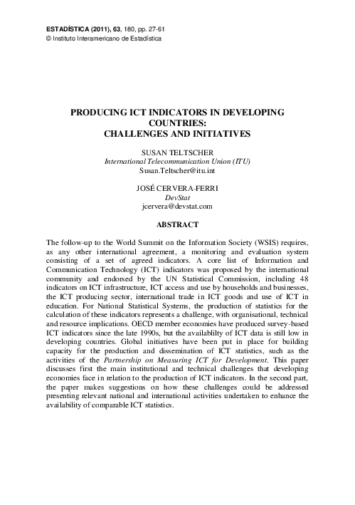 (PDF) PRODUCING ICT INDICATORS IN DEVELOPING COUNTRIES: CHALLENGES AND INITIATIVES