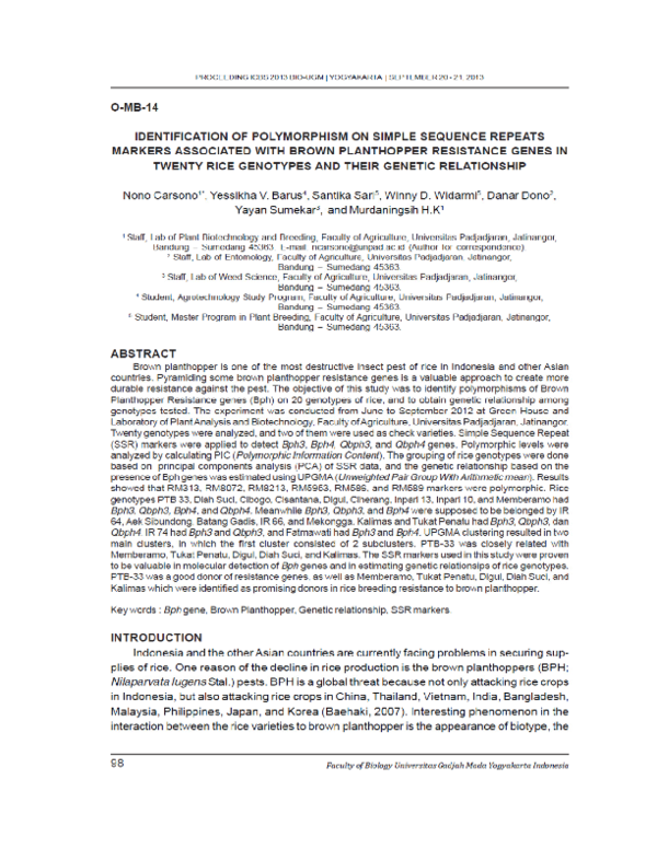 (PDF) Identification of Polymorphism of Simple Sequence Repeats Markers Associated with Brown ...