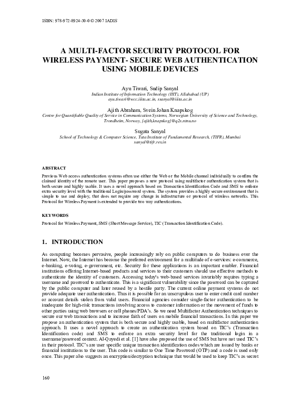 Pdf A Multifactor Security Protocol For Wireless Payment Secure Web Authentication Using 2581
