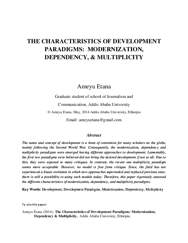 (PDF) The Characteristics of Development Paradigms: Modernization ...