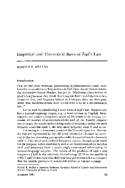 (PDF) Empirical and Theoretical Bases of Zipf's Law